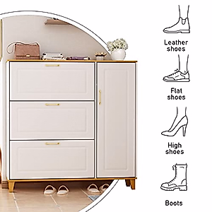 DiDuGo Modern Shoe Storage Cabinet with 3 Compartment & 1 Locker, Shoe Cabinet Organizer for Entryway White-Walnut (47.2”W x 9.5”D x 49.4”H)