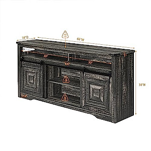 Okvnbjk TV Stand for 75+ inch TV, 66" Farmhouse Entertainment Center w/Adjustable Shelves & Sliding Barn Doors, Tall TV Console for Living Room, Game Room, Black Media Console w/Storage, Dark Oak