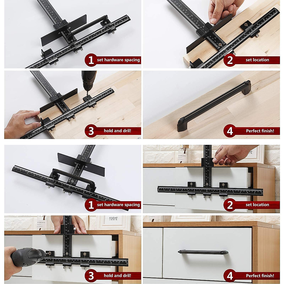 Cabinet Hardware Jig All Aluminum Alloy,Adjustable Drill Guide Template Tool for Installation of Door Drawer Front Knobs Handles and Pulls