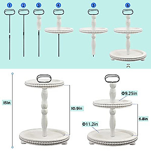 Urban Deco Wooden Decorative Tray Two Tiered Tray Decorations Round Serving Tray with Metal Handle, Wooden Cupcake Stand for Party Tiered Dessert Stand - Retro White Farmhouse Wooden Tray