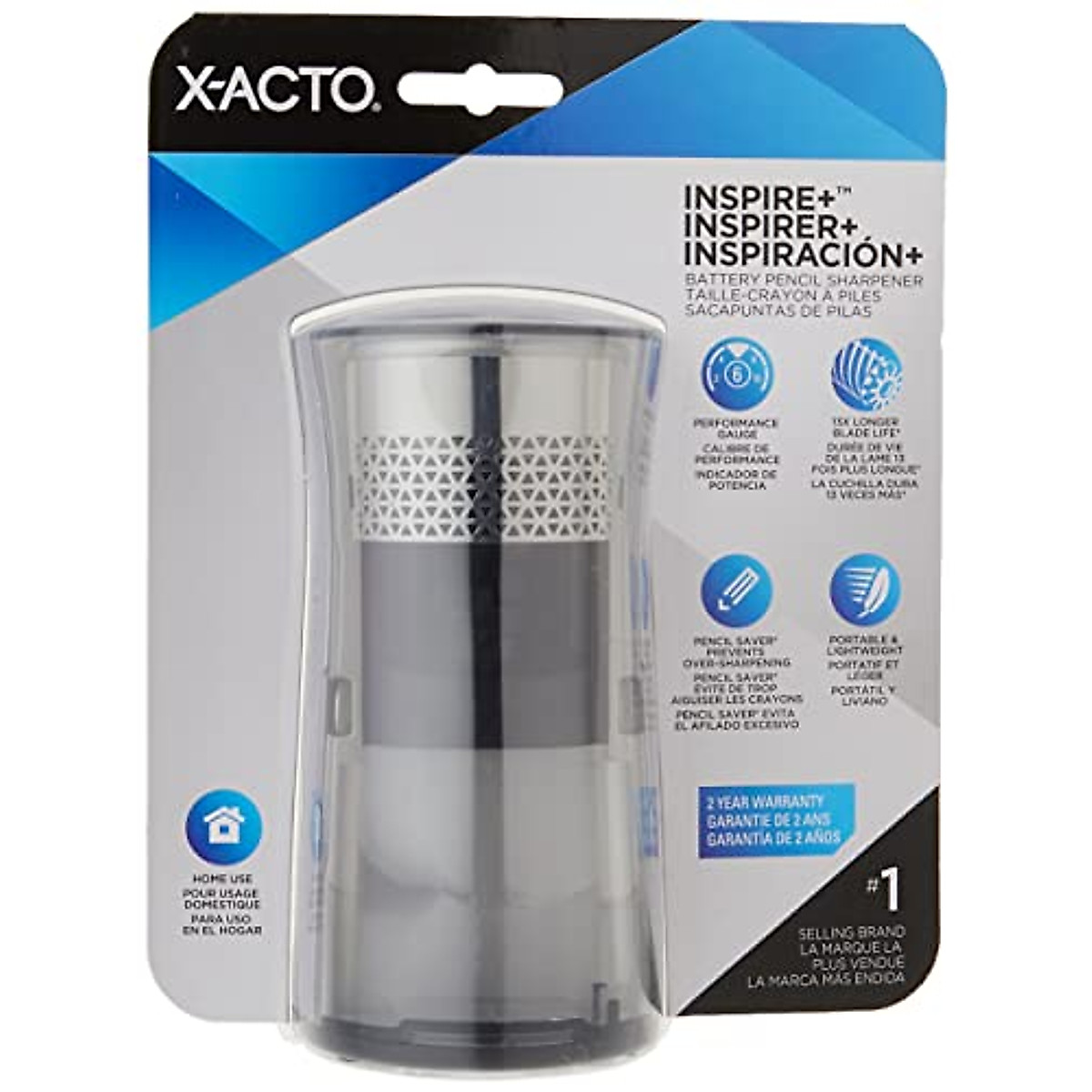 X-ACTO 1781LMR Inspire+ Battery Pencil Sharpener, Black/Silver