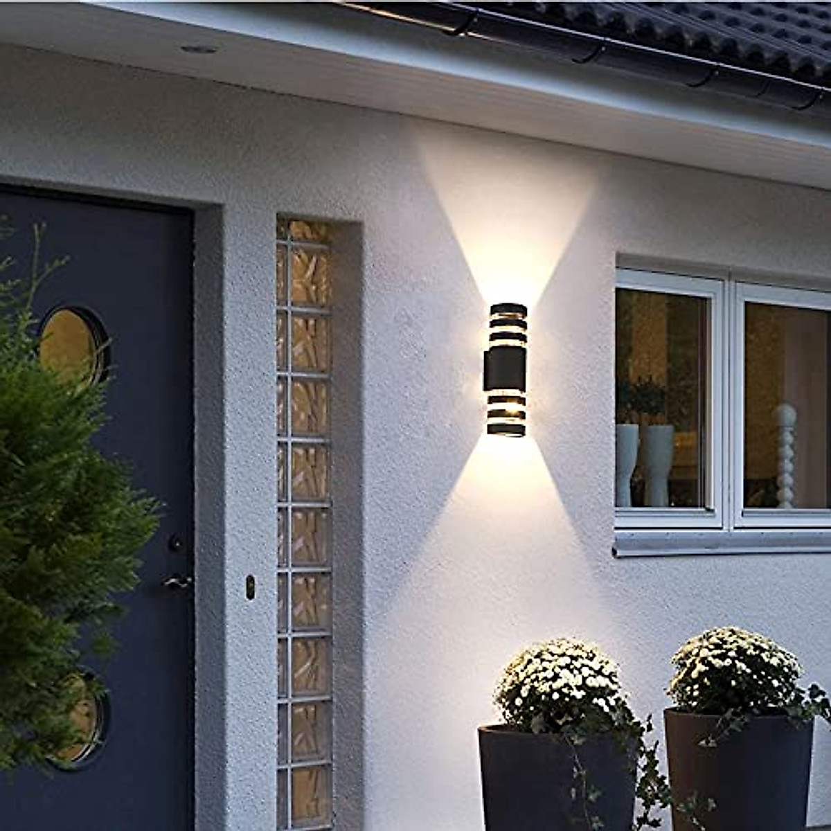 Outdoor Light Sconce Modern, Exterior Wall light Porch Light Up and Down Semi Cylinder Light Fixtures by Aluminum Finish and Tempered Glass Cover for Patio Garage Garden Corridor, Black(Semi cylinder)
