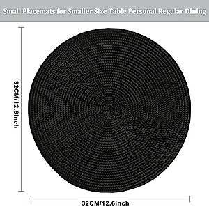 WANYD Placemats Round Placemats for Dining Table Set of 6, 12.6 Inch Small Circle Placemats Washable Heat Resistant Non Slip Round Table Mats Black