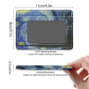 Linomo Thin leather Card Holder and Money Clip Van Gogh Starry Night Art Painting Wallet RFID Blocking for Men & Women