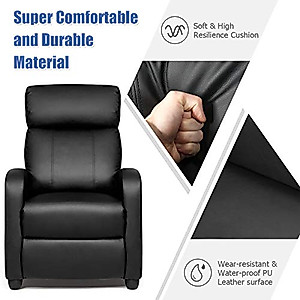 Giantex Recliner Chair, Massage Winback Single Sofa w/Side Pocket, PU Leather Recliner Sofa for Living Room, Modern Padded Seat Reclining Chair, Home Theater Seating Office for Adults (Black)