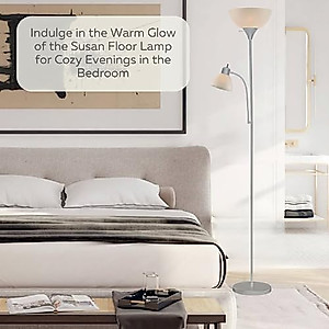 Adjustable Silver Floor Lamp with Reading Light By Light Accents - Susan Modern Standing Lamp For Living Room/Office Lamp 72" Tall - 150-watt With Side Reading Light Corner Lamp (Silver)