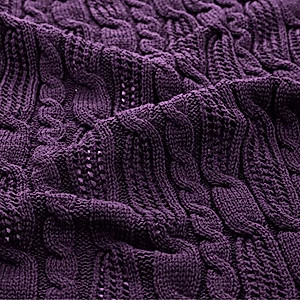 Aormenzy Cable Knit Throw Blankets 50 x 60 Inches, Soft Cozy and Lightweight Knitted Blanket, Machine Washable Acrylic Blanket, Decorative Throw Blanket for Couch Sofa Bed, Dark Purple
