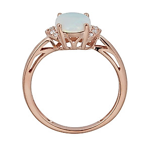 Gin & Grace 10K Rose Gold Natural Australian Opal & Diamond (I1,I2) (Size 10) Propose Promise Ring for Women