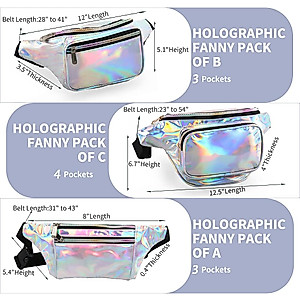 Holographic Fanny Pack for Women Men, Water Resistant Crossbody Waist Bag Pack with Multi-Pockets Adjustable Belts