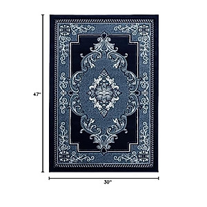 2x4 Small Rug Boho Glamour Thick Plush Oriental Area Rug Traditional Carpet Floral Medallion Rugs for Living Room and Bedroom Floor Navy Blue