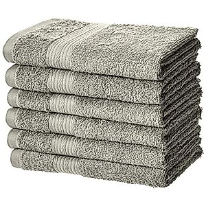 Amazon Basics Fade-Resistant Cotton Hand Towel - 6-Pack, Gray