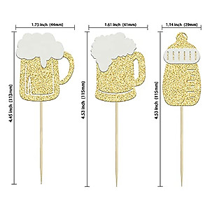 Gyufise 24Pcs Beer Mug Baby Bottle Cupcake Toppers Gold Glitter Baby Bottle Cupcake Picks Cheers Celebrating Baby Shower Birthday Party Cake Decorations