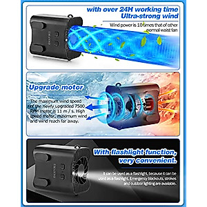 UMANNO Waist Fan 12000mAh Rechargeable,Portable Fan with over 24H Working Time, 9500RPM Strong Airflow Wearable Belt Fan Personal Waist Clip Fan for Clothes Shirt Farm Work Hiking