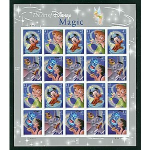 The Art of Disney: Magic, Full Sheet of 20 x 41-Cent Postage Stamps, USA 2007, Scott 4192-95