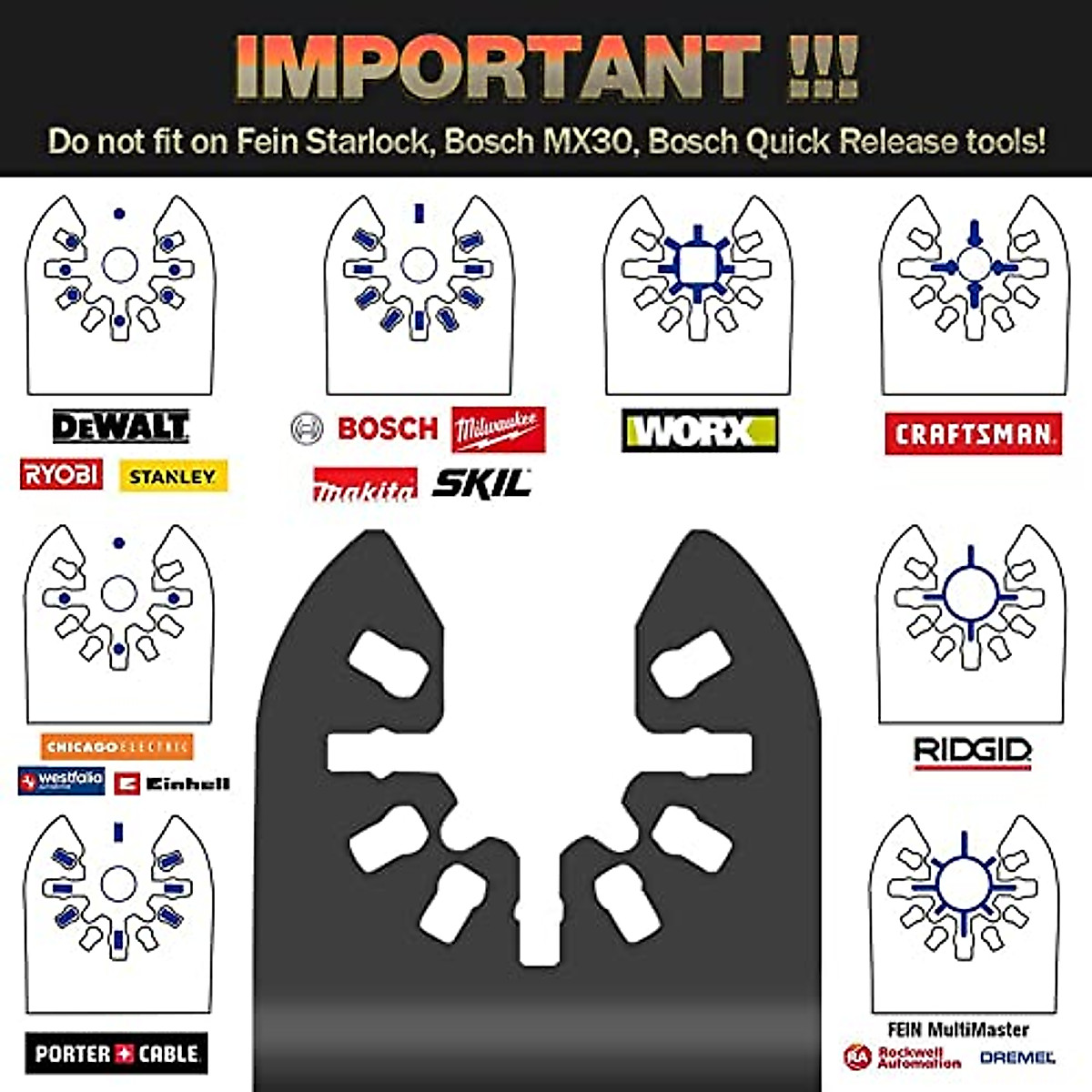50PCS Universal Oscillating Tool Oscillating Saw Blades, Include 5PCS Titanium Oscillating Multitool Blades for Metal and Hard Material, Quick Release Multi Tool Blades Fits Most Models The Market