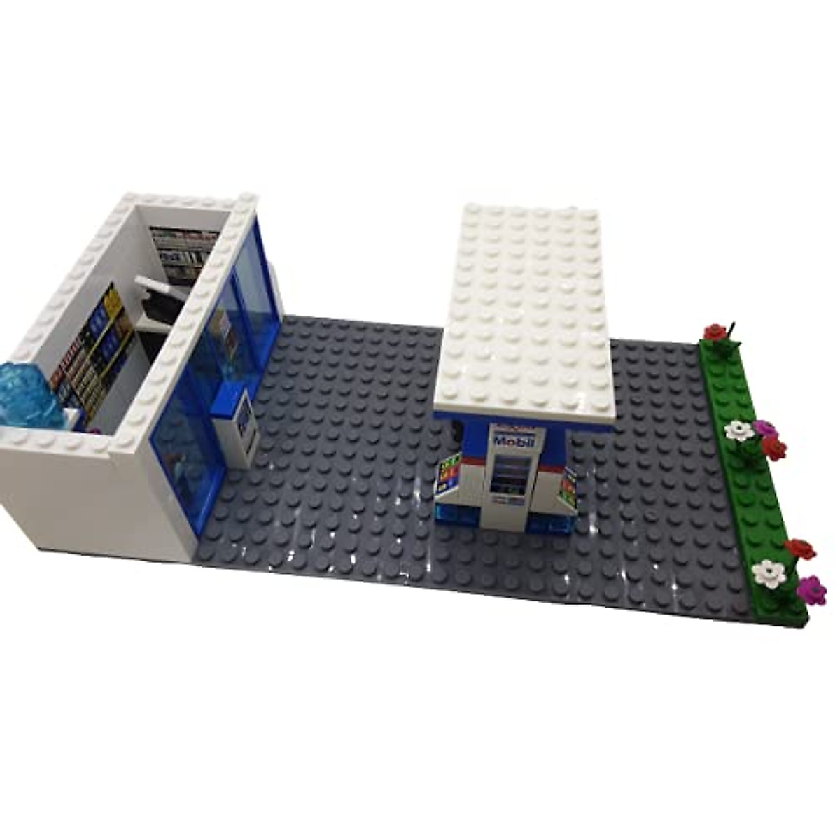 Building Bricks Toys City Town Village MOC Gas Station with Convenience Store 4 Fuel Gas Pumps Compatible with All Brands