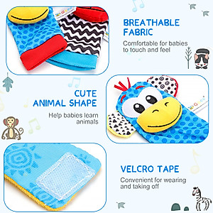 Baby Wrist Rattles Sock Toys - Newborn Baby Sock Toys 0-6 Months, 8PCS Soft Foot Finder and Wrist Rattle Set, Hand and Feet Rattles for Babies, Sensory Developmental Socks for Infants Girl Boy Gifts