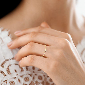 Skinny Thin Domed Stackable 14K Yellow Gold Band (.75 mm)