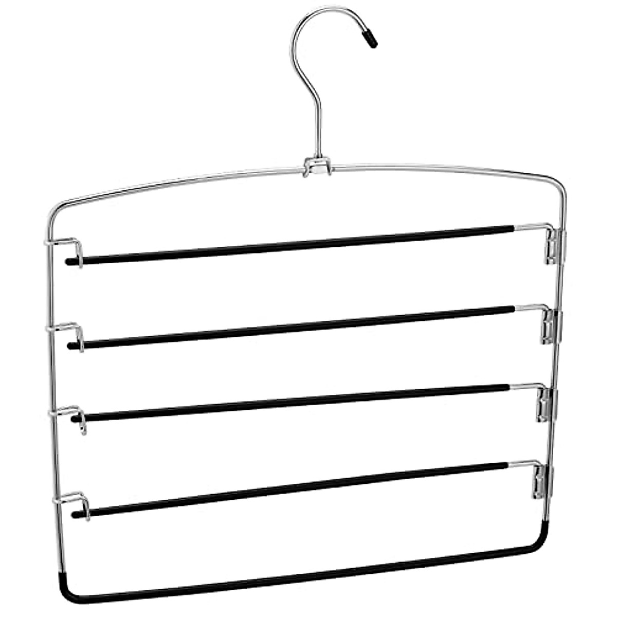 JAPCHET 6 Pack Pants Hangers Non Slip Space Saving Pants Hangers 5 Layers Stainless Steel Pants Hangers Swing Arm Space Saver Clothing Hangers Closet Organizer for Scarfs Trousers Ties, Black