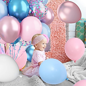 Paready Macaron Pink and Blue Balloons, 60 Pcs 12 Inch Baby Shower Party Balloons, Metallic Blue Pink Balloons for Gender Reveal Birthday Baby Shower Wedding Bridal Shower Party Graduation Decoration