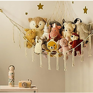 mirolam Stuffed Animal Net Hammock Corner Hanging Stuff Animals Organizer Holder Toy Hammock Storage Boho Nursery Play Room Bedroom Dorm Decor