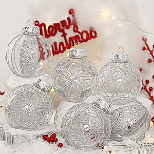 MoonXmas Christmas Ornaments Set, 2.75"/70MM Silver Clear Plastic Shatterproof Christmas Tree Hanging Decorations, for Indoor Home Halloween Thanksgiving Xmas Decor - 6Pcs.