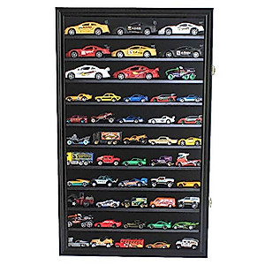 Hot Model Toys Cars Diecast Display Case Cabinet Wall Rack Compatible with Wheels and Matchbox Cars 1/64-1/43 Scale, 26.5" H X 16" W X 3.25" D Black Color Frame