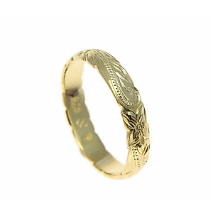 Arthur's Jewelry 925 Sterling silver yellow gold plated 4mm Hawaiian scroll cut out edge ring band size 11.5