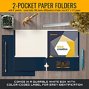 Two Pocket Portfolio Folders, 50-Pack, Navy Blue, Letter Size Paper Folders, by Better Office Products, 50 Pieces, Dark Blue