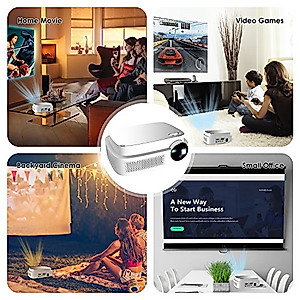 Video Projector, HD 1080p Video Beam with 200” Display, HiFi Speaker, Compatible TV Stick, HDMI, VGA, USB, Laptop