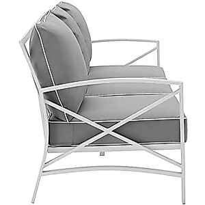 Crosley Furniture KO60027WH-GY Kaplan Outdoor Metal Sofa, White with Gray Cushions