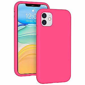 K TOMOTO Liquid Silicone Case Compatible with iPhone 11 (6.1"), Full Body Protection Gel Rubber Cover with Soft Microfiber Lining, Scratch Resistant Shockproof Protective Phone Case, Neon Pink