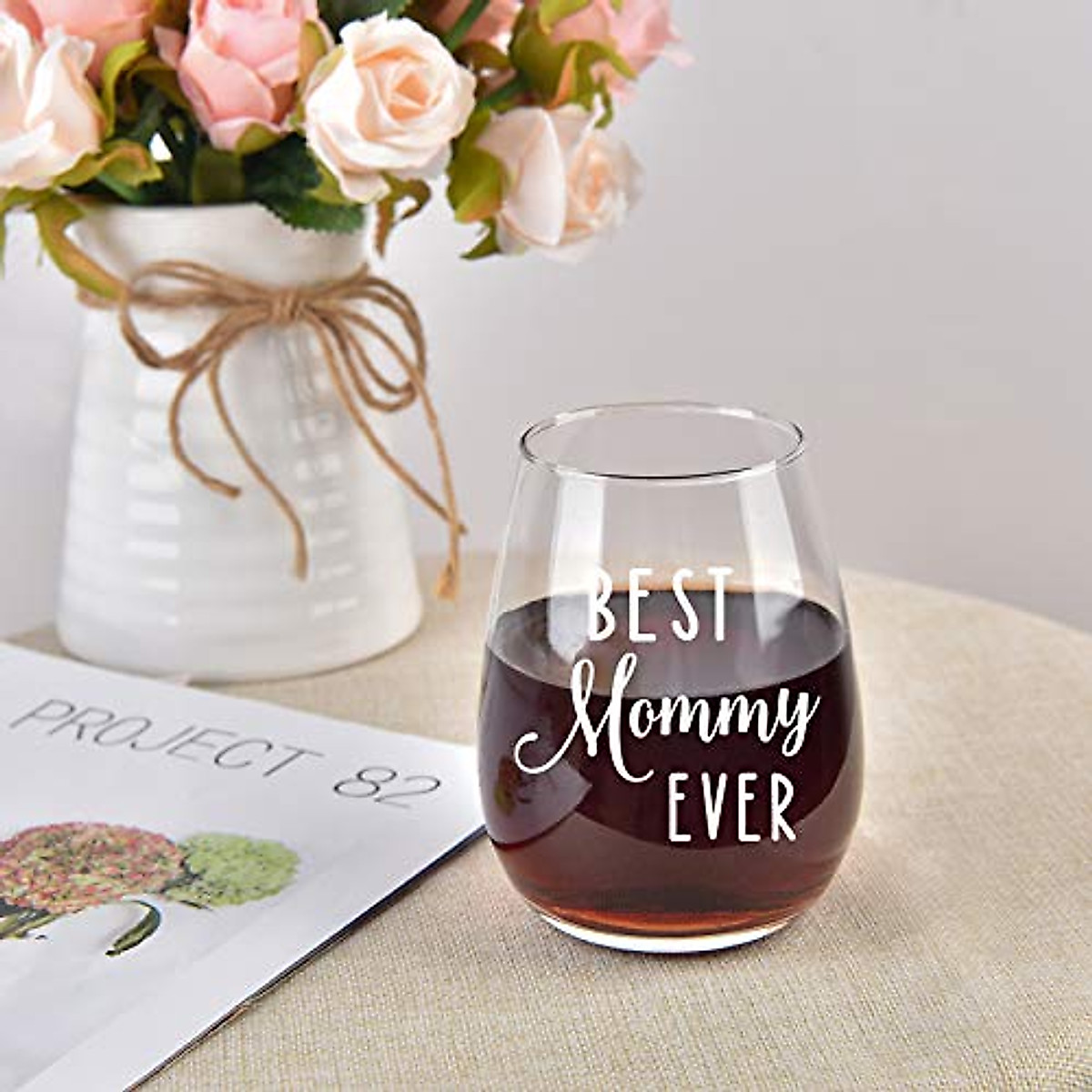 Best Mommy Ever Stemless Wine Glass, Funny Mom Wine Glass Gift for Mother’s Day 15Oz - Perfect Mom Gift for Mom New Mom from Husband Kids Son Daughter Friends, Unique Mom Gift for Birthday Christmas