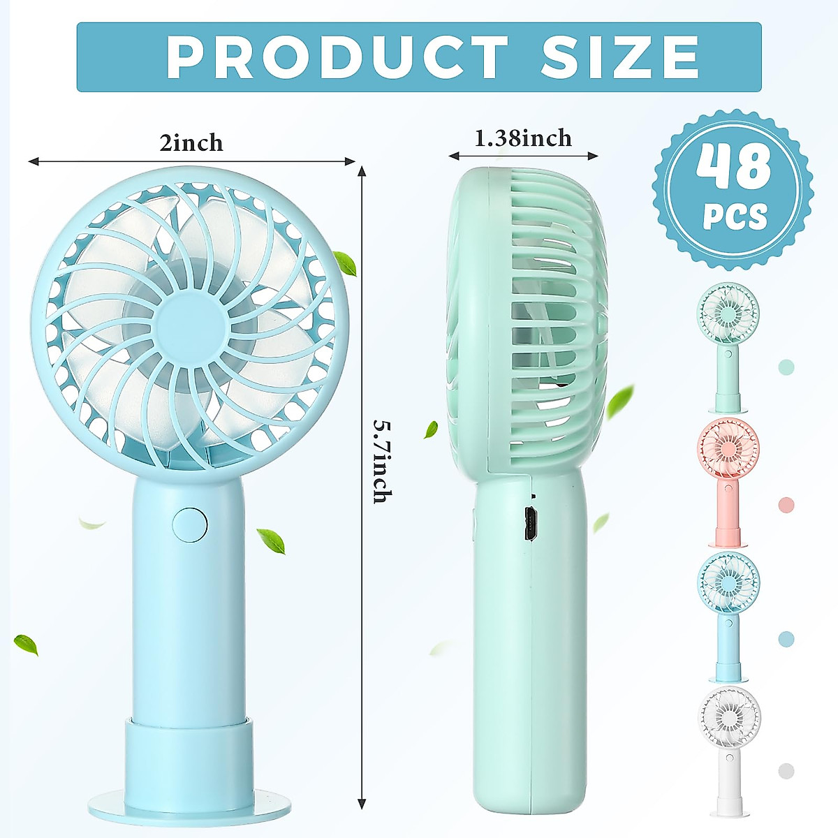 Tujoe Mini Powerful Handheld Fan Mini Portable Fan 3 Speed Personal Small Desk Fan with Base USB Rechargeable Fan for Women Eyelash Makeup Office Travel Beach Indoor Outdoor(48 Pcs)