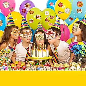 Honoson 122 Pcs Groovy Party Favors Retro Hippie Stationery Set Classroom Reward Prizes Notepads Pencils Badges Sharpeners Glasses Stickers Gift Bags for Kids Boho Birthday Two Groovy Party Supplies