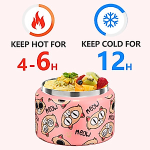 JXXM 8 Oz Thermo Food Jar for Hot & Cold Food for Kids Insulated Lunch Containers Hot Food Jar,Leak-Proof Vacuum Stainless Steel Wide Mouth Lunch Soup thermo for School,Travel (Pink-Cartoon Cat) 1pc