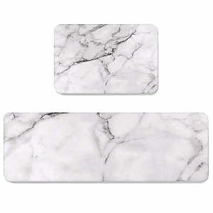 Wild Marble Gray White Kitchen Mat Set of 2, Cushioned Anti-Fatigue Kitchen Rugs, Waterproof & Non-Slipping Kitchen Mat for Floor, Durable Kitchen Rugs and Mats for Kitchen & Laundry, Watercolor Art