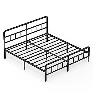 Richwanone 14 inch King Bed Frame with Headboard and Footboard, Metal Platform with Heavy Duty Steel Slat Support, No Box Spring Needed, Easy Assembly, Black