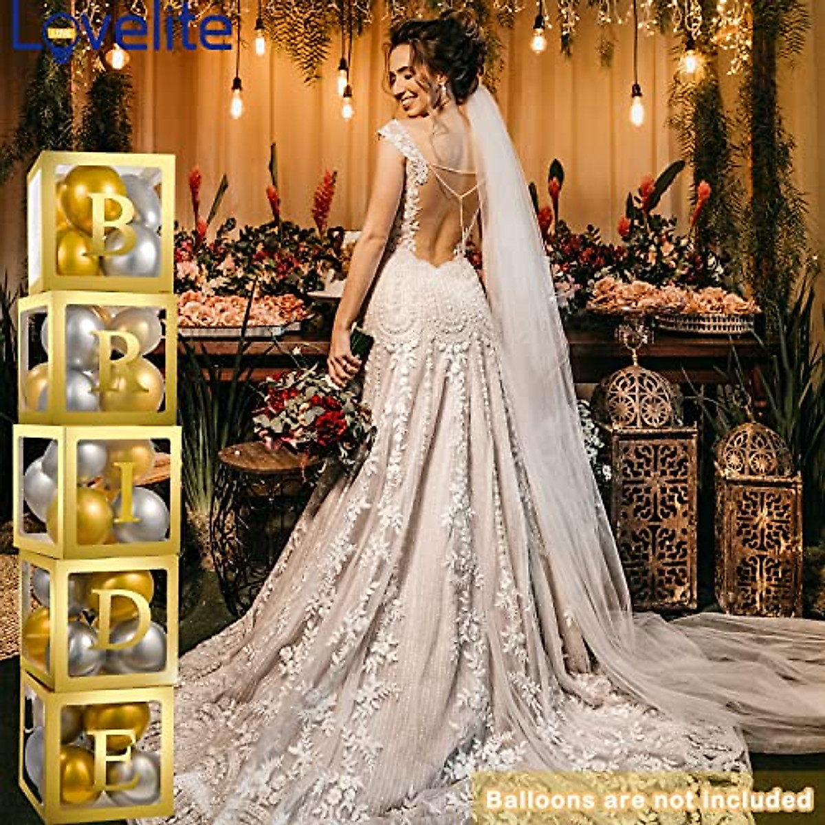 Baby Boxes with Letters for Baby Shower, 5 Clear Balloon Boxes with 78 Letters & Numbers, Baby Blocks for Bridal Shower Gender Reveal Decorations Birthday Wedding Party Grad Backdrop, Gold