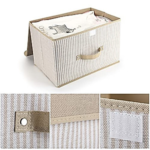mee'life Storage Bins with Lids 2 Pack, Closet Organizers and Storage Containers Collapsible Storage Cubes Large Toy Storage Boxes Linen Fabric Storage Baskets for Clothes Toys Blanket - Beige Stripes