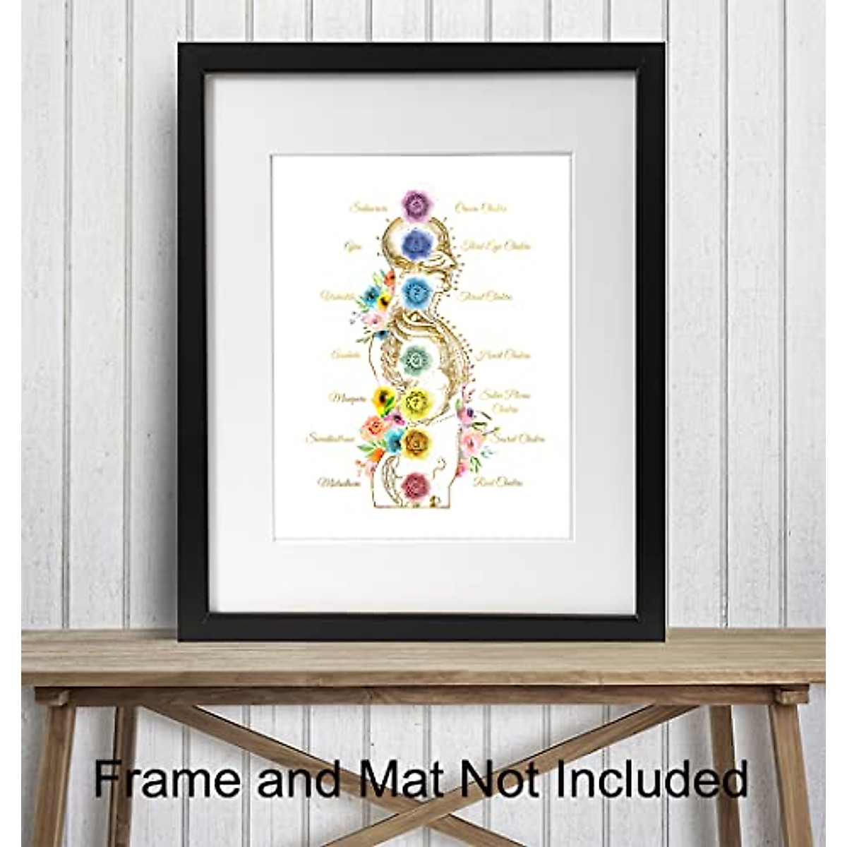 Zen Buddhism Chakra Decor - Spiritual Meditation Namaste Wall Art - Gift for New Age, Buddha, Yoga Fan, Women - Floral Decoration for Home, Spa, Bedroom, Living Room -8x10 Boho Picture Poster