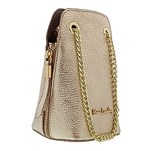 Pierre Cardin Gold Leather Curved Structured Chain Crossbody Bag for womens