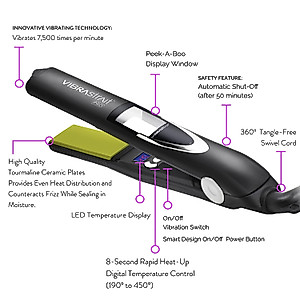Vibrastrait Pro Vibrating Ceramic Tourmaline Ionic Flat Iron, 1-inch - Fast, Frizz-Free Ceramic Hair Straightener with Easy, Gentle Glide for Waves, Curls, Smooth Hair - Professional Styling Tools