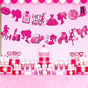 Hot Pink Girl Party Banners Pink Birthday Party Decorations for Girls Hot Pink Princess Banners for Girls Doll Theme Party Ladies Bachelorette Party Supplies