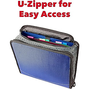 Case-it Mighty Zip Tab Zipper Binder, 3" O-Ring with 5-Color tabs, Expanding File Folder and Shoulder Strap and Handle, D-146- Midnight Blue