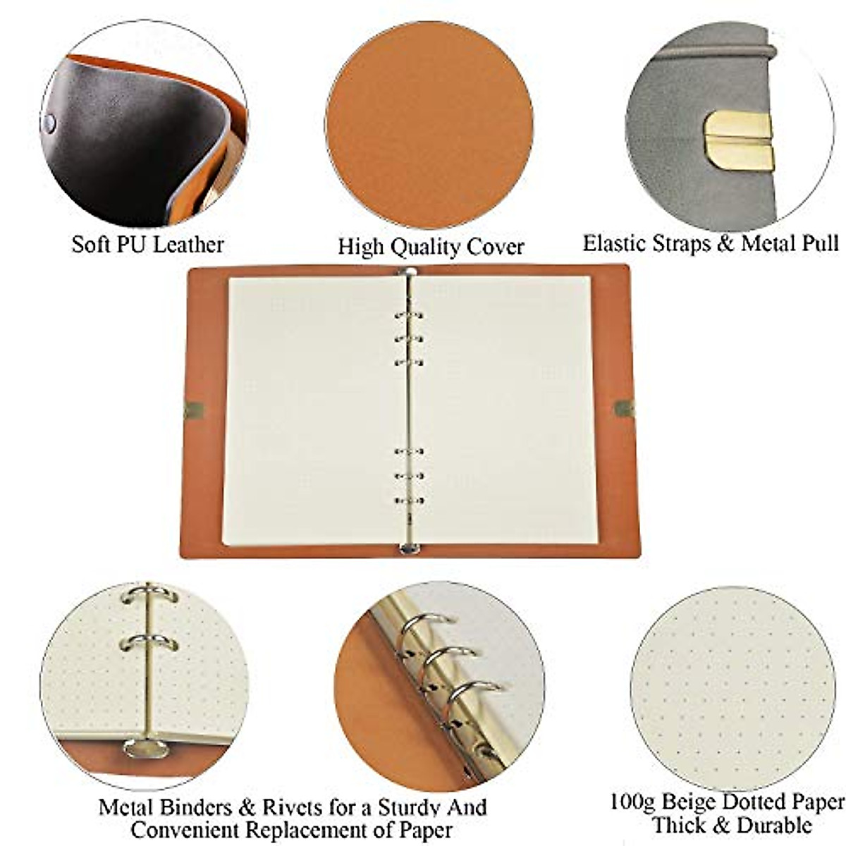 A5 Leather Binder Notebook, Langtor PU Journal Writing Notebook Diary Replaceable paper, Fine Soft PU Leather + Metal binder + Quality Paper - 100gsm, Size: 5" X 8.3", 160 Pages (Black)