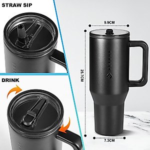 ORJUHA 40 Oz Travel Tumbler - Modern 100% Leakproof Reusable Insulated Tumbler with Handle and flip Straw - Stainless Steel Travel Mug Cupholder Friendly-Gifts for Women & Men (Honeydew)