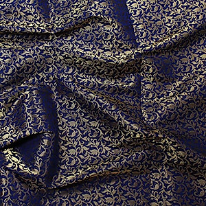 Brocade Art Silk Fabric Navy Blue Brocade Fabric by The Yard Home Decor Wedding Lehenga Fabric