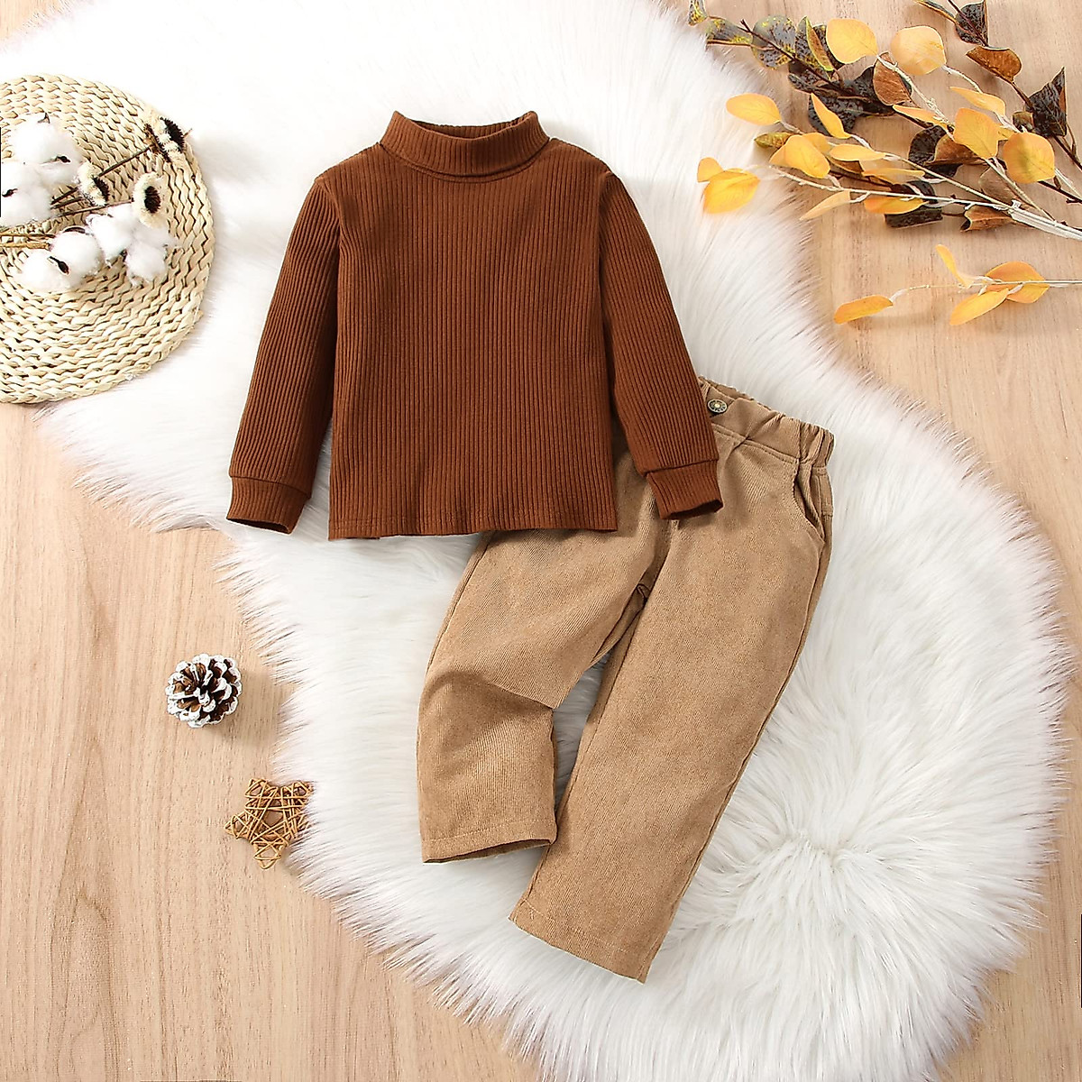 Yccutest Toddler Boys Girls Fall Winter Outfits Set 2Pcs Turtleneck Sweater + Corduroy Pants Infant Kids Gentleman Clothes (Brown,2-3 Years)