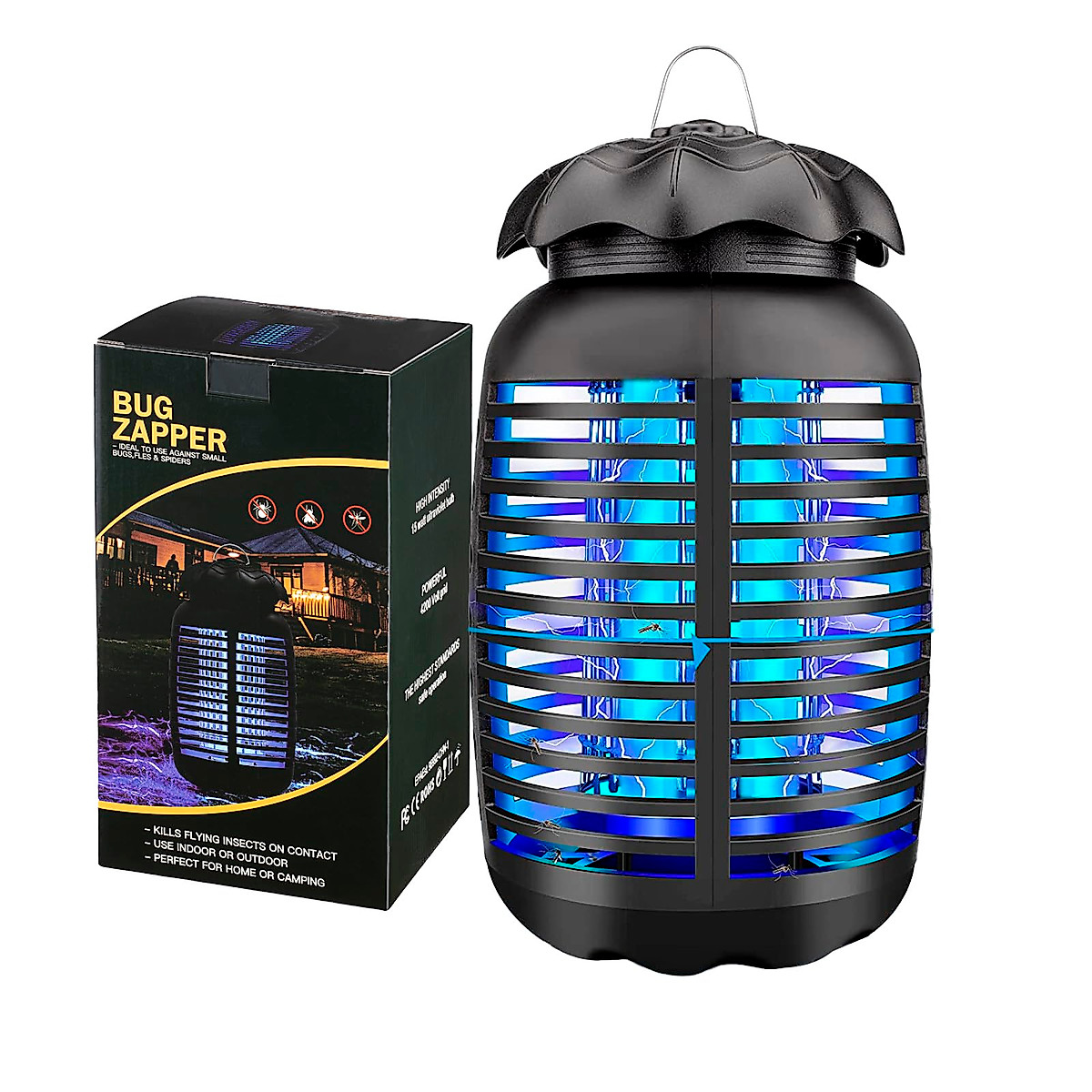 Bug Zapper Outdoor Electric, Mosquito Zapper Indoor, Fly Traps Zapper Instant Killing Grid Plug in, 100-120V, Bug Insect Mosquito Killer with 15W Bulb for Patio Garden Backyard Home